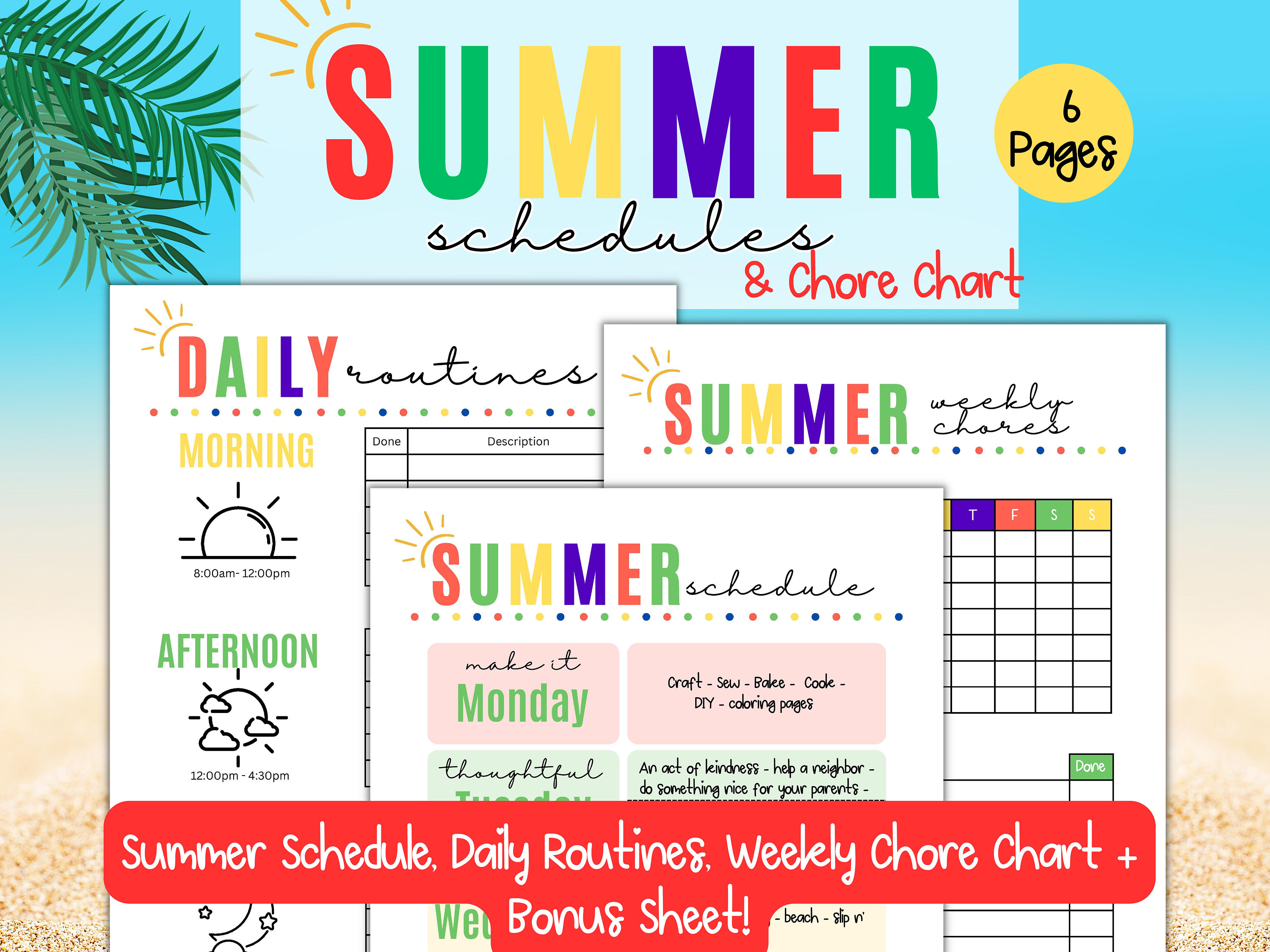 SUMMER Schedule Printable | Summer Schedule for Kids | Summer Checklist ...