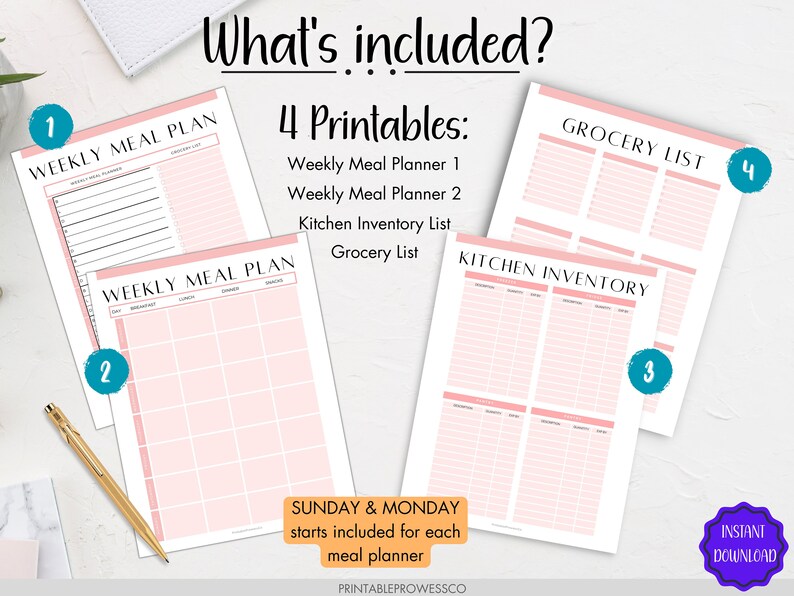 Meal Planner Printable, Weekly Meal Menu, Meal Tracker, Food Journal ...