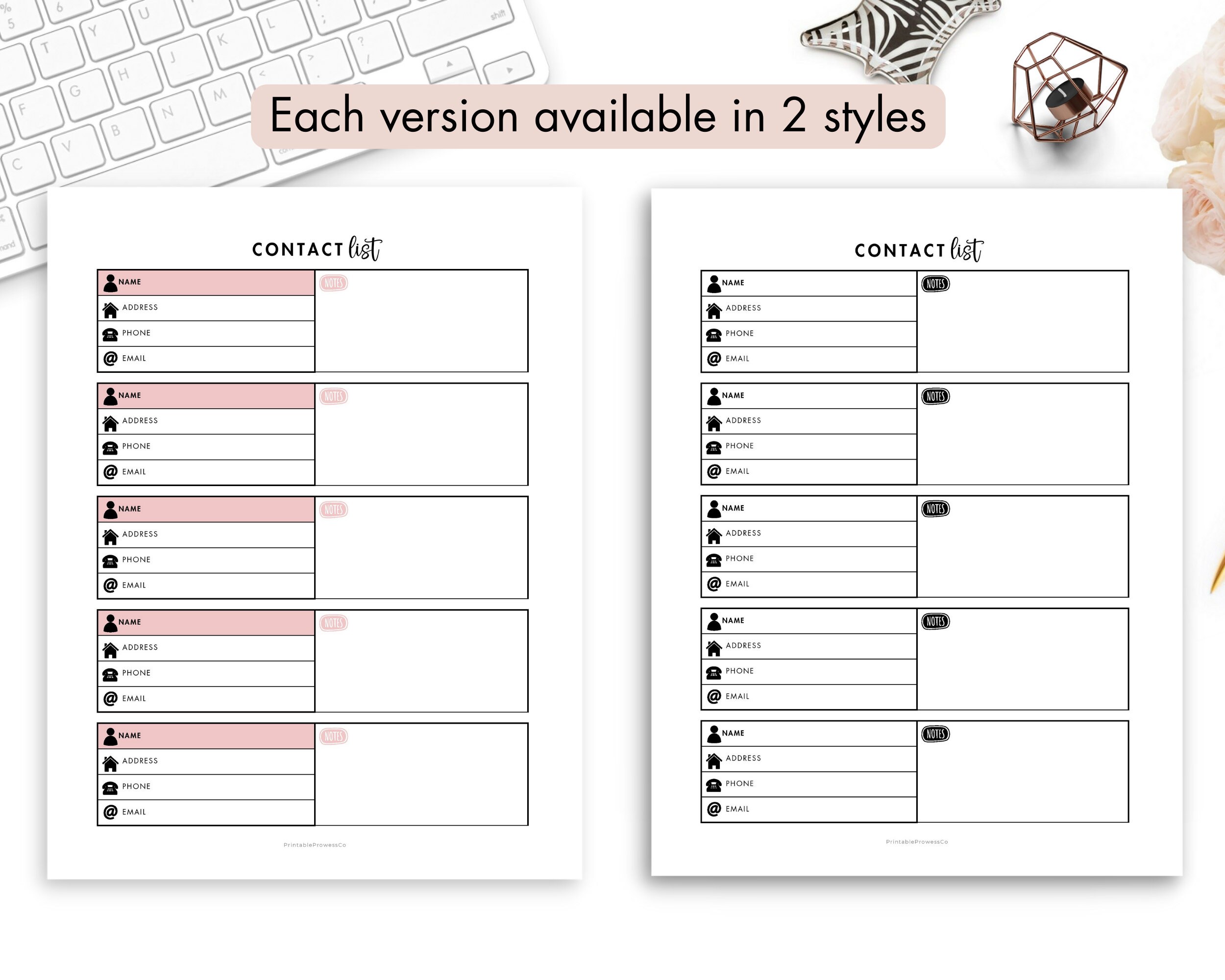 Printable Contact List, Address Book, Contact Information Log, Email ...