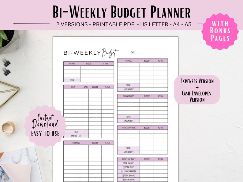 Biweekly Budget Planner, Printable PDF, Budget Planner Binder With Cash ...