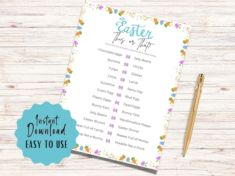 Easter This or That Game, Easter Would You Rather Game, Printable ...