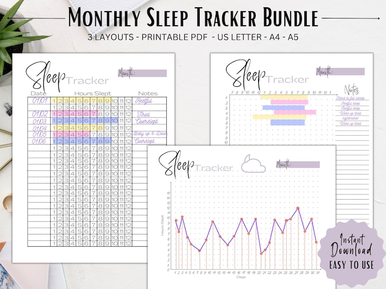 Sleep Tracker Printable Bundle Monthly Sleep Journal, Sleep Log, Sleep ...