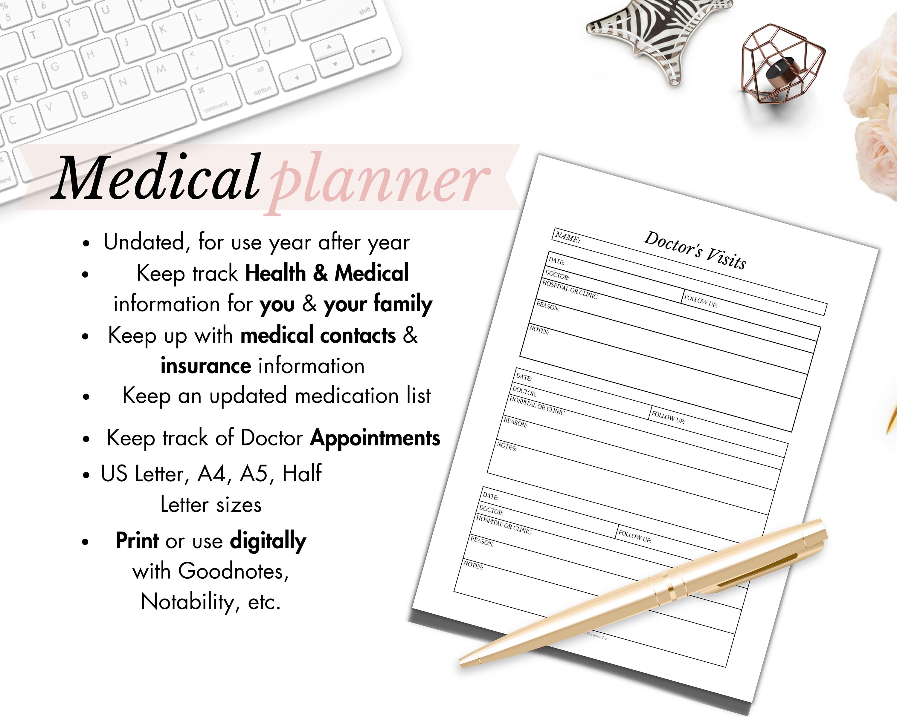 Medical Planner Printable Medical Planner Book Medical Binder Health ...