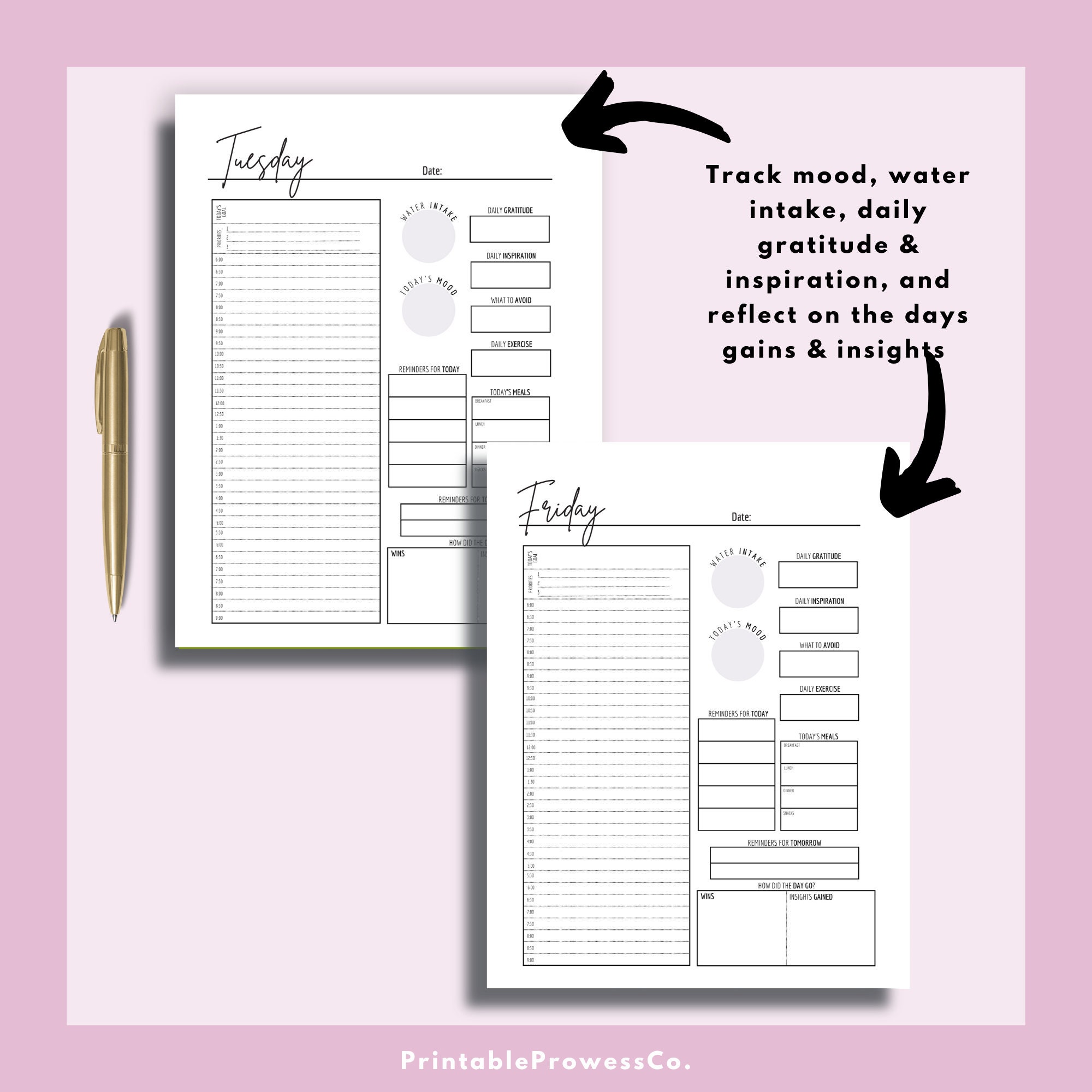 Daily Planner Printable Day Planner Daily Work Planner Hourly Planner ...