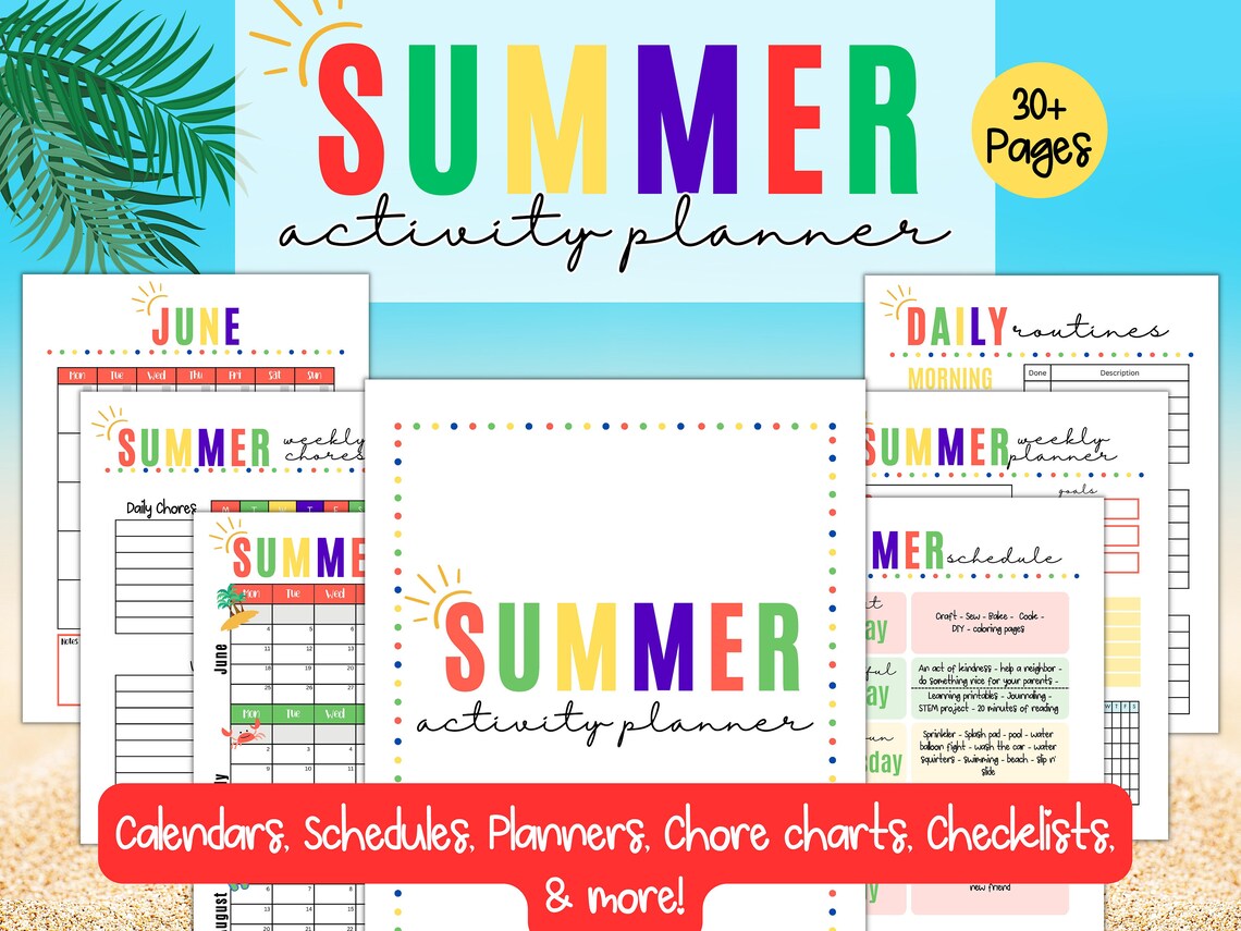 Summer Activity Planner Binder for Kids, Summer Bucket List, Printable ...