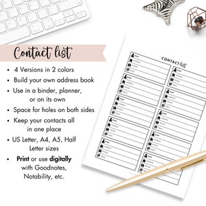 Printable Contact List, Address Book, Contact Information Log, Email ...