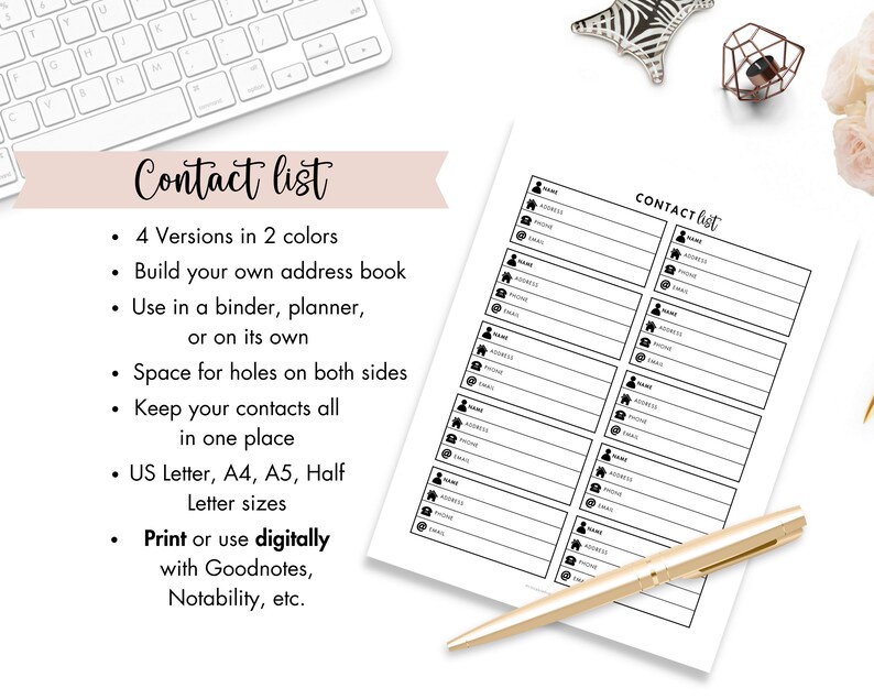 Printable Contact List, Address Book, Contact Information Log, Email ...