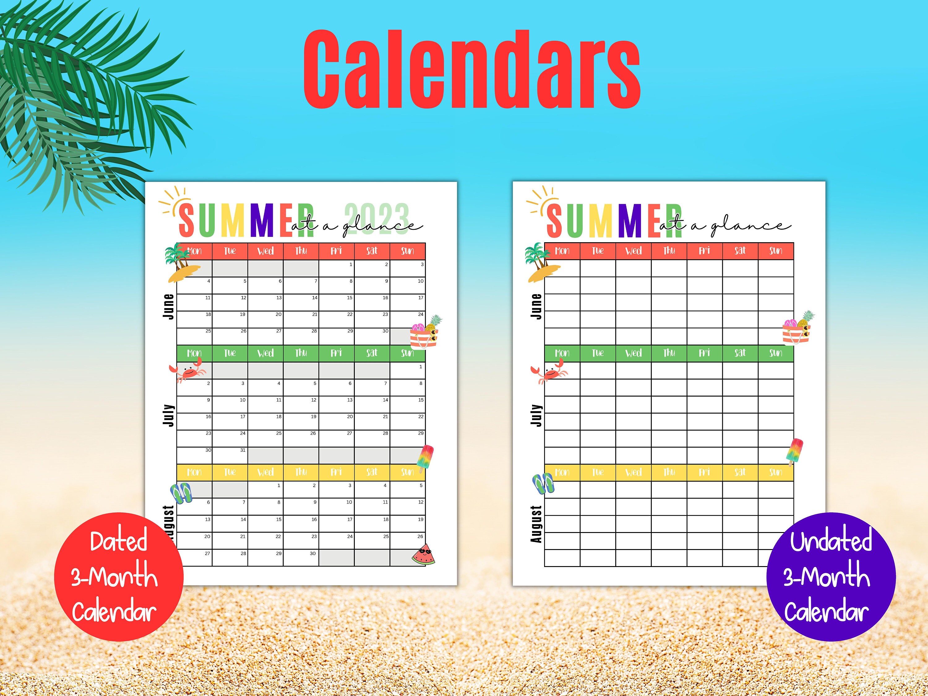 Printable Mini SUMMER 2023 Planner Bundle | Summer Calendar | Summer ...