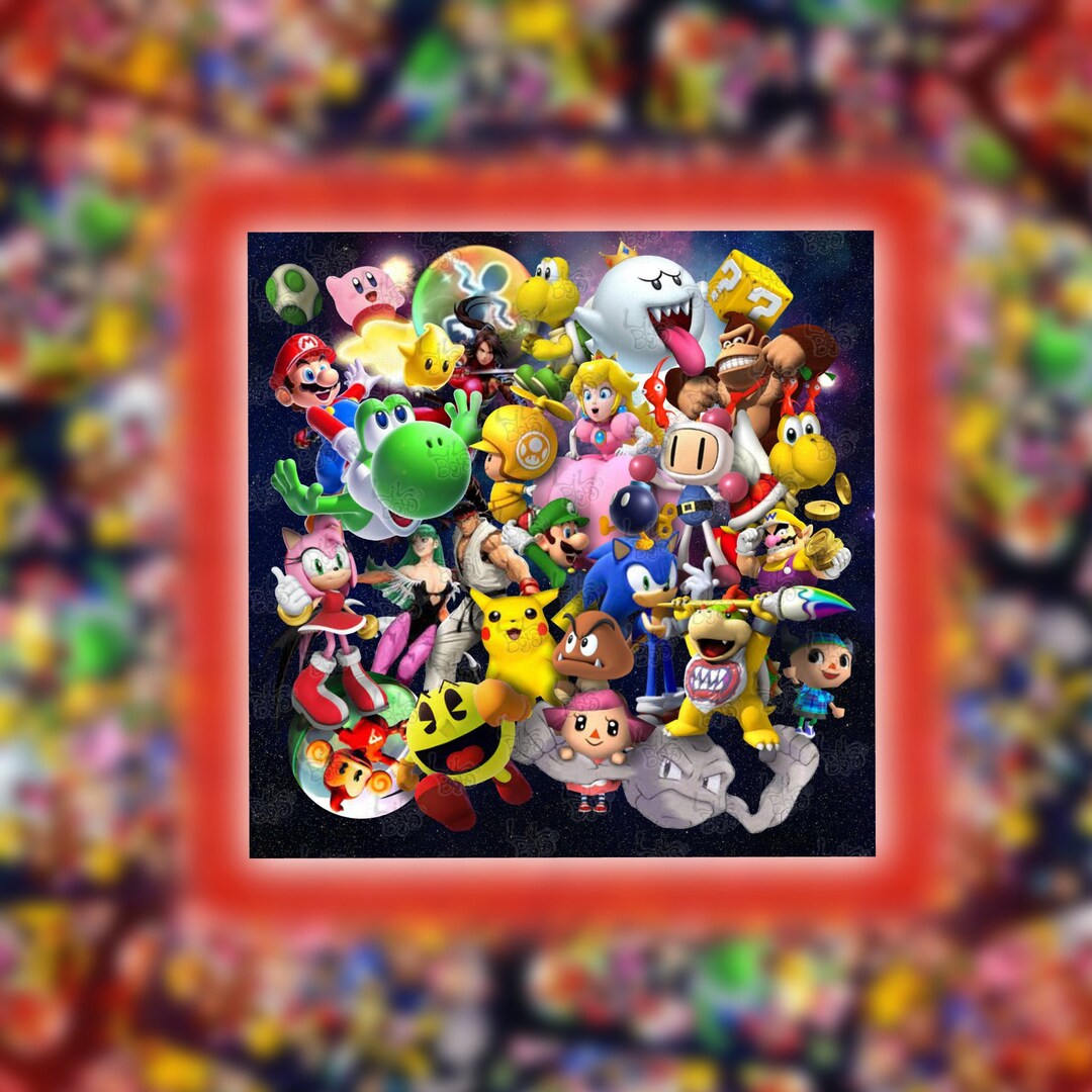 Retro Game Characters Collage Digital PNG 2048x2048 Dark Space ...