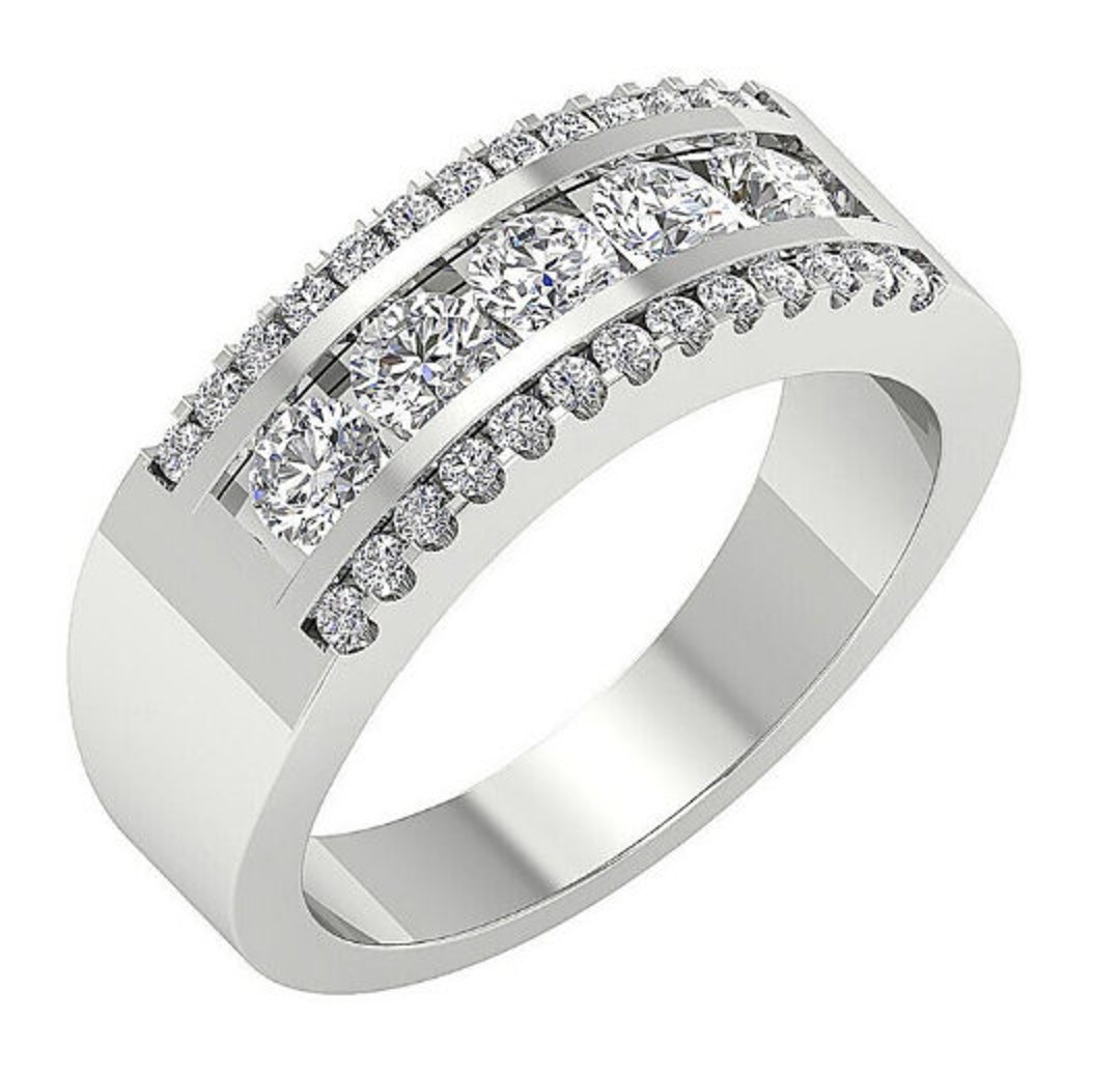 Stunning Channel Set Band, 5 Stone Engagement Band, 2.7 Ct Diamond Ring ...