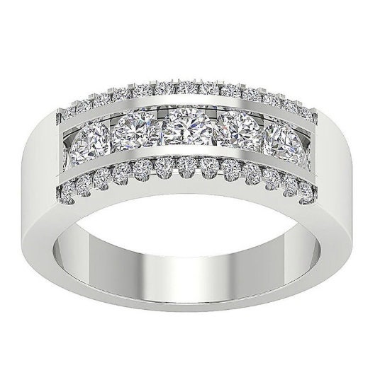 Stunning Channel Set Band, 5 Stone Engagement Band, 2.7 Ct Diamond Ring ...
