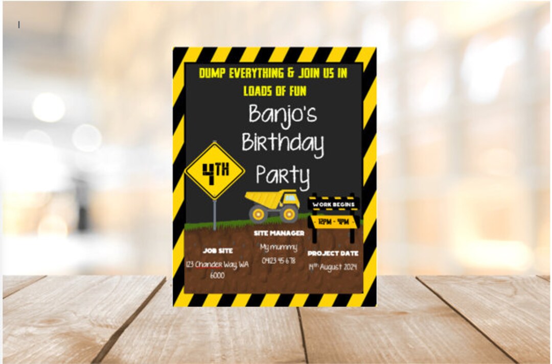 Construction Themed Invitation, PRINTABLE Digital Download - Etsy