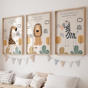 Set of 3 Christian Nursery Decor,bible Verse Wall Art,safari Animal ...