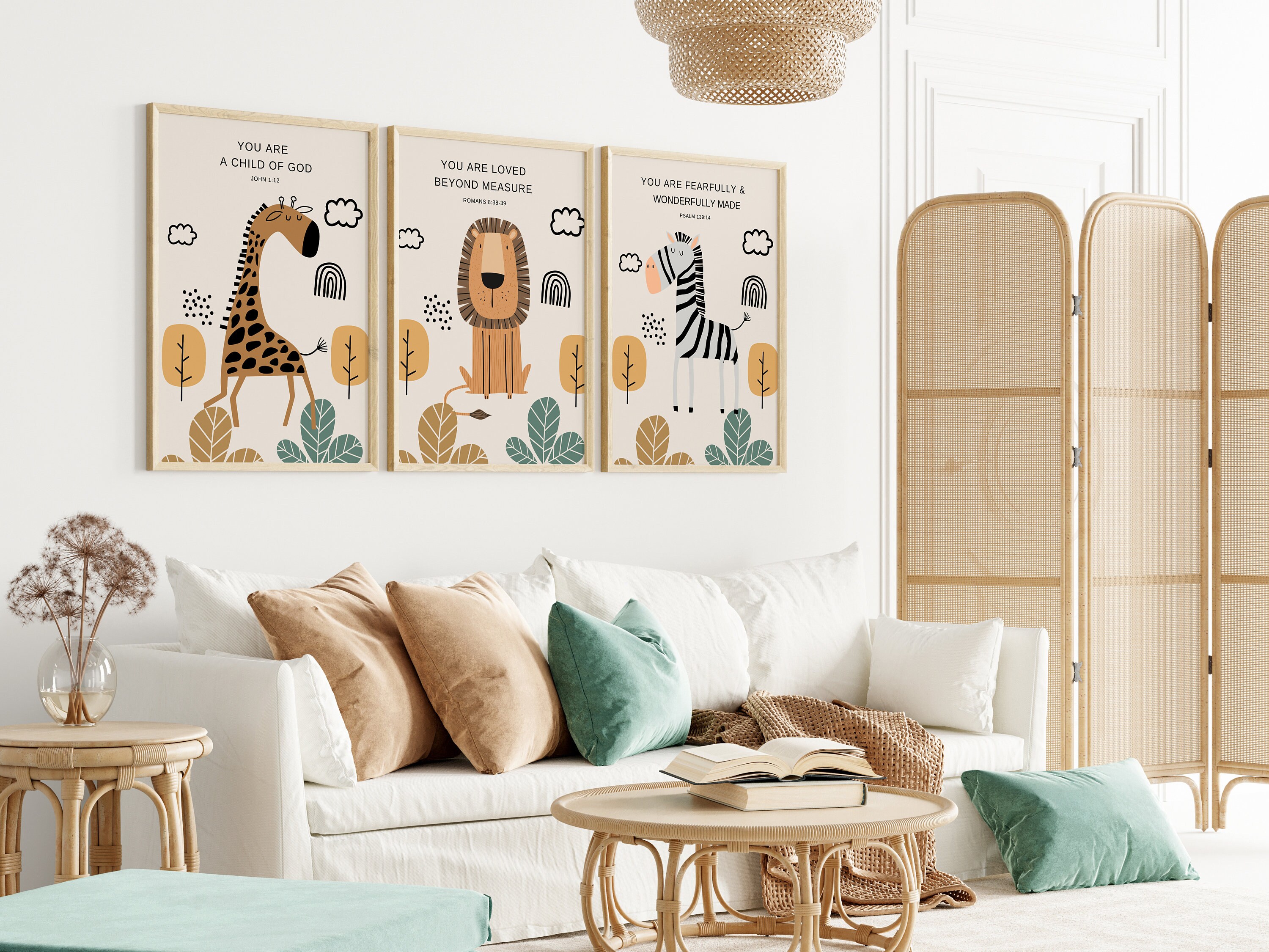 Set of 3 Christian Nursery Decor,bible Verse Wall Art,safari Animal ...