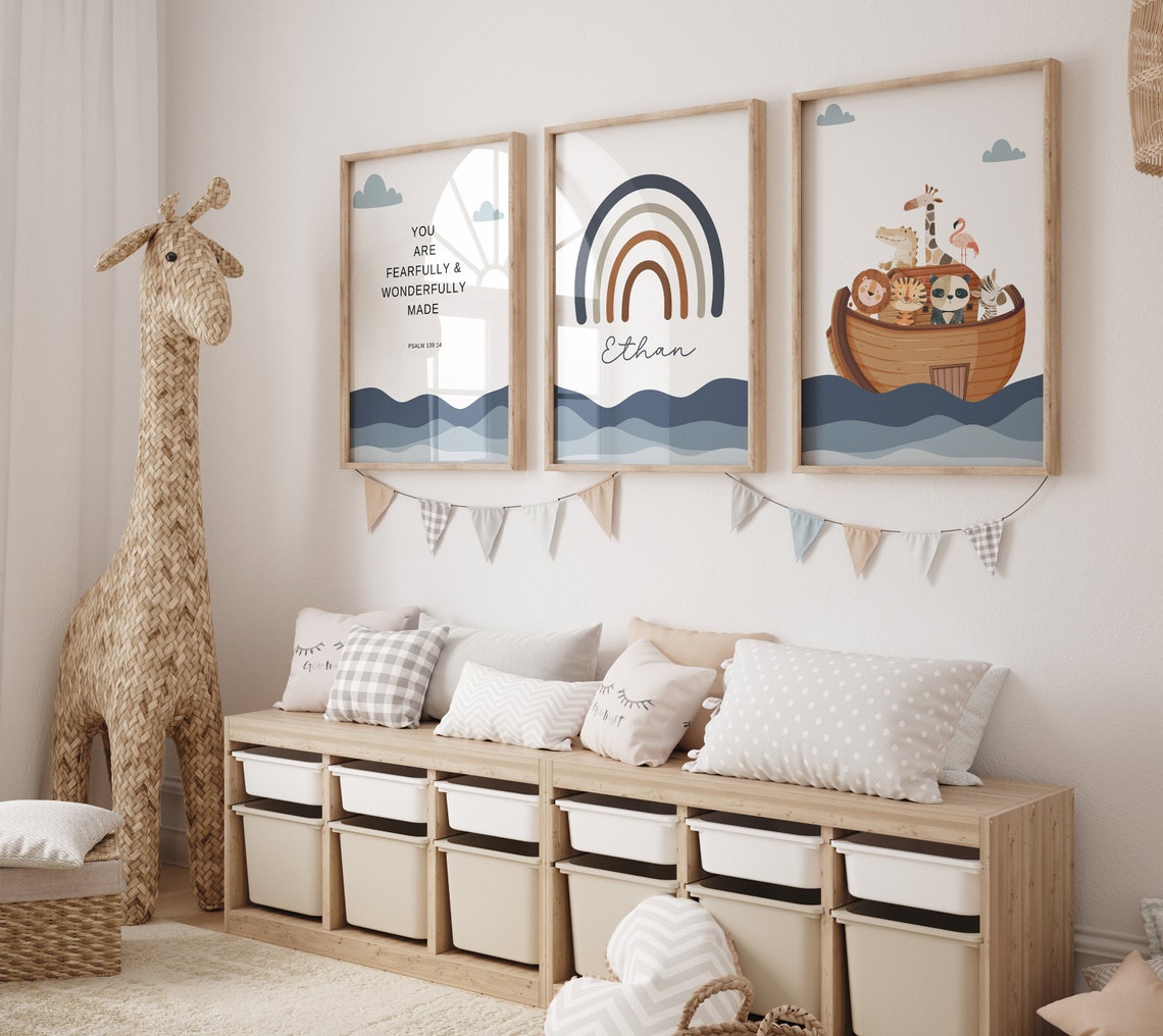 Set of 3 Christian Nursery Wall Art,noahs Ark,noahs Ark Nursery,bible ...