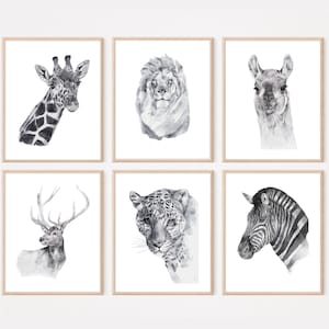 Set of 6 Safari Animal Art Prints,watercolor Safari Animals ,jungle ...