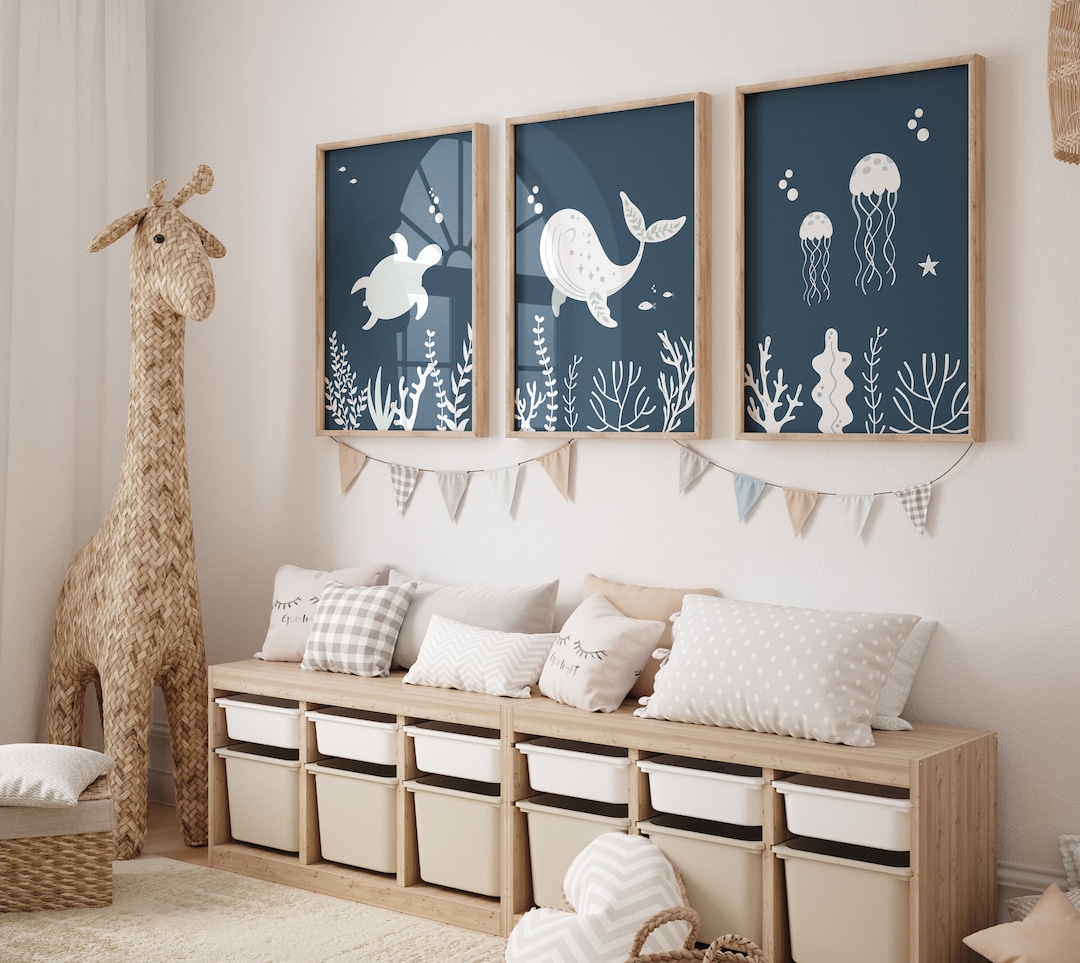 Set of 3 Ocean Prints,ocean Themed Nursery,nautical Nursery,whale ...