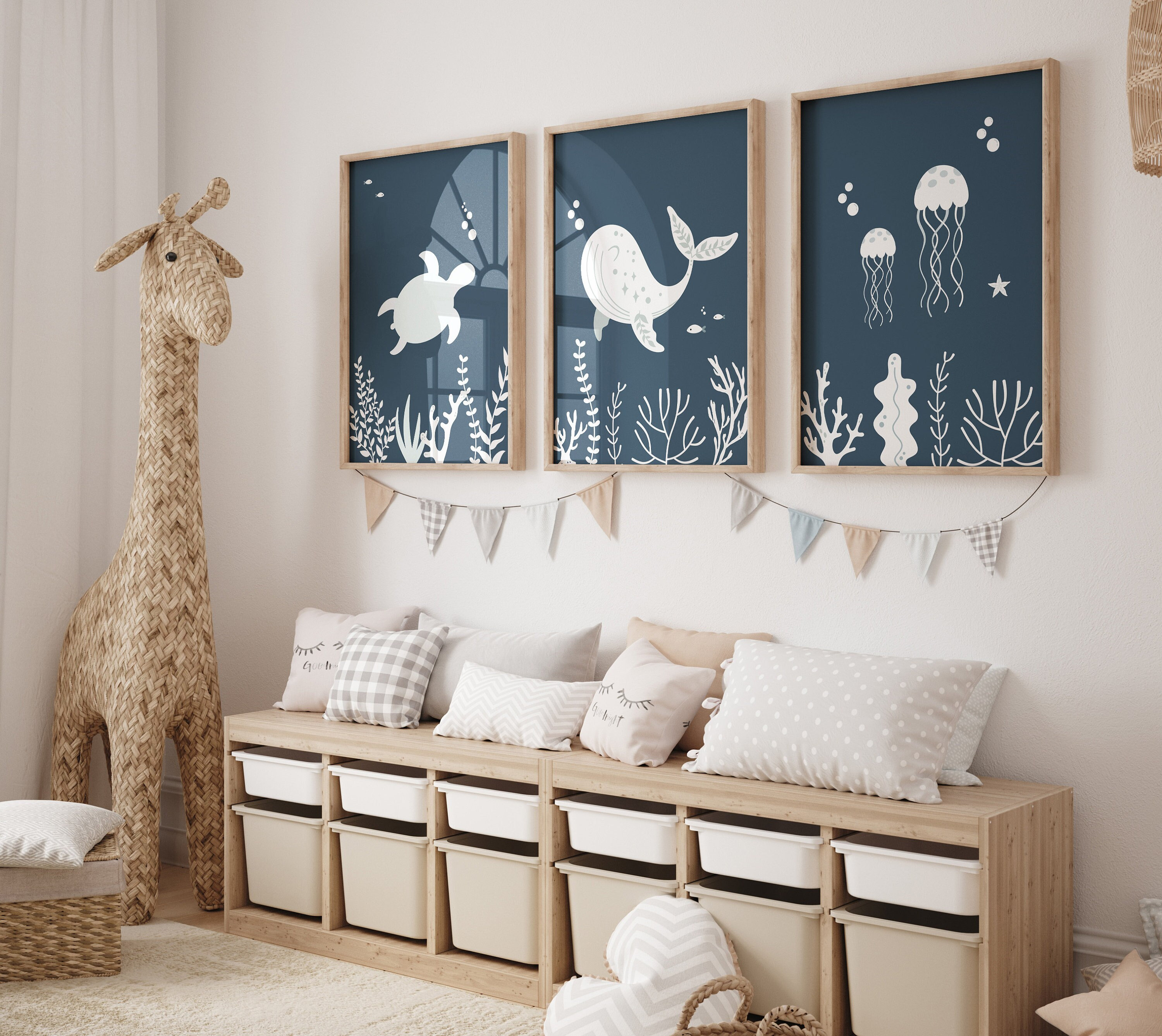 Set of 3 Ocean Prints,ocean Themed Nursery,nautical Nursery,whale ...