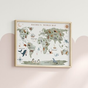 Custom Animal World Map,custom Map Art,kids World Map,world Map Poster ...