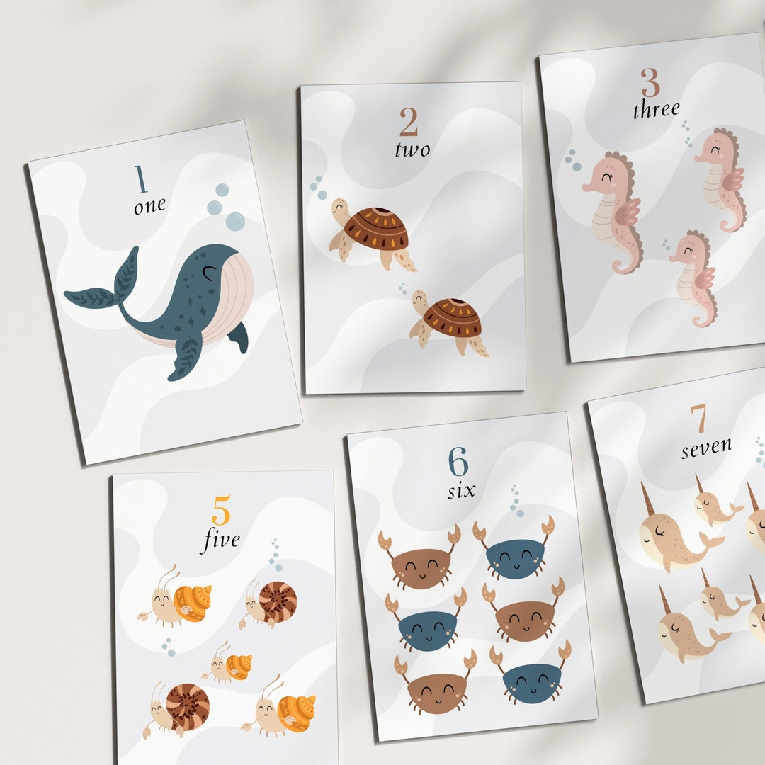 Numbers Flash Cards,educational Cards,montessori Flash Cards,ocean ...
