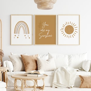 Boho Nursery Print Set of 3,nursery Decor Neutral,rainbow Sun Nursery ...