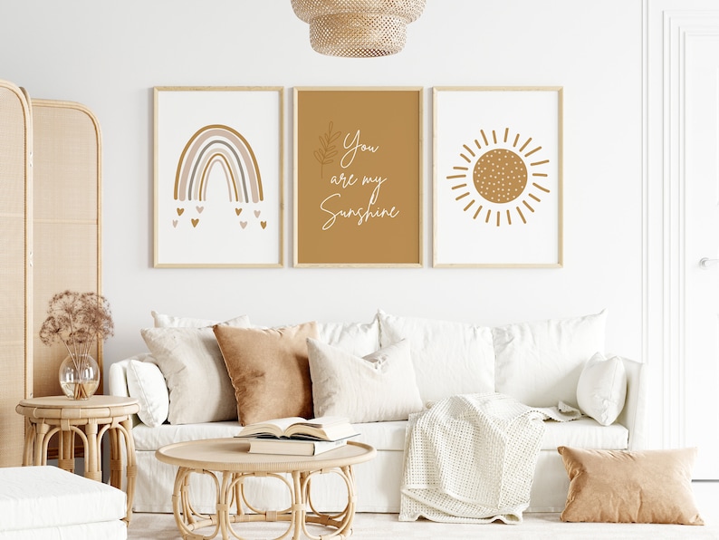 Boho Nursery Print Set of 3,nursery Decor Neutral,rainbow Sun Nursery ...