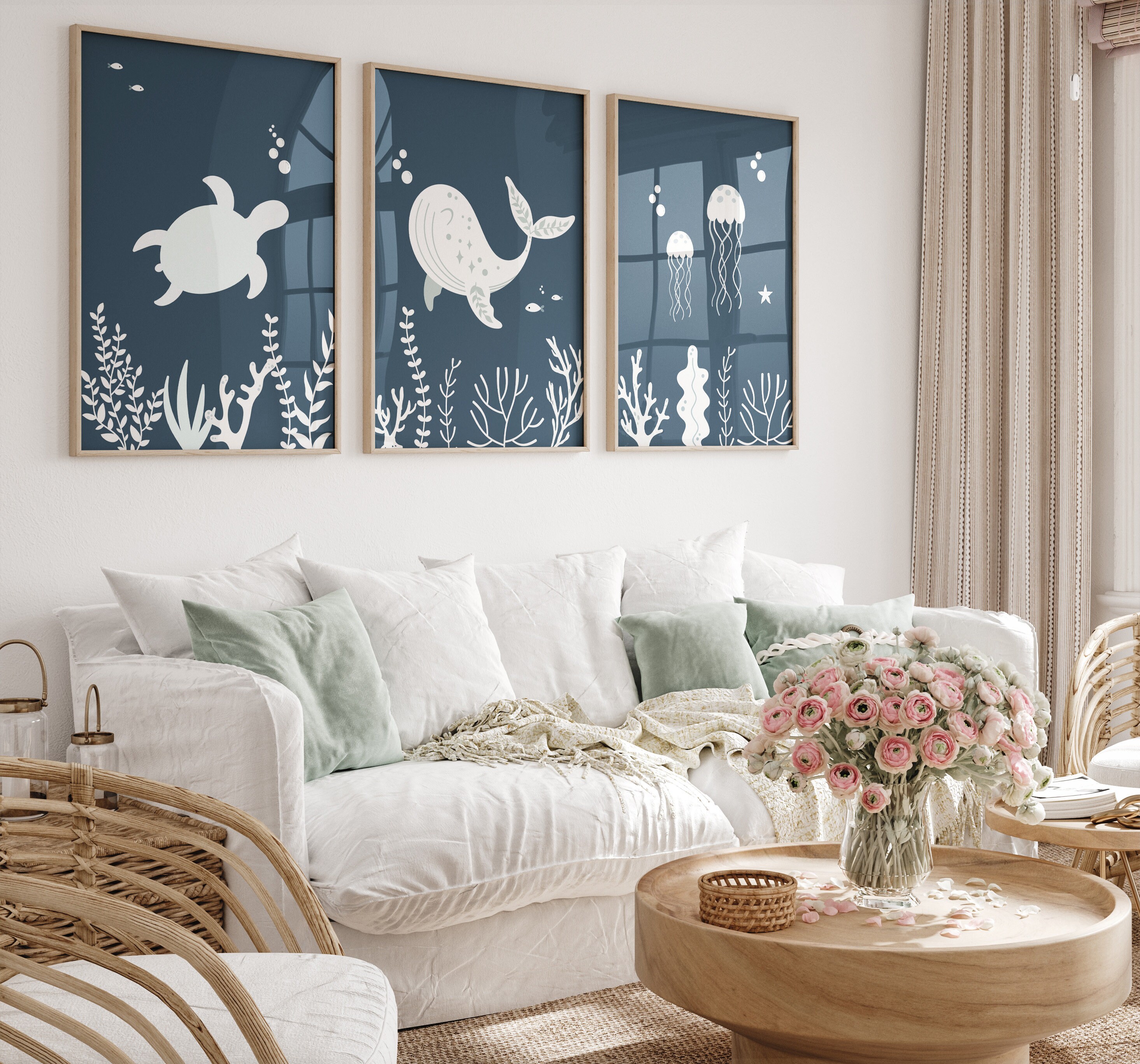 Set of 3 Ocean Prints,ocean Themed Nursery,nautical Nursery,whale ...