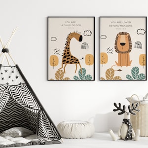 Set of 3 Christian Nursery Decor,bible Verse Wall Art,safari Animal ...