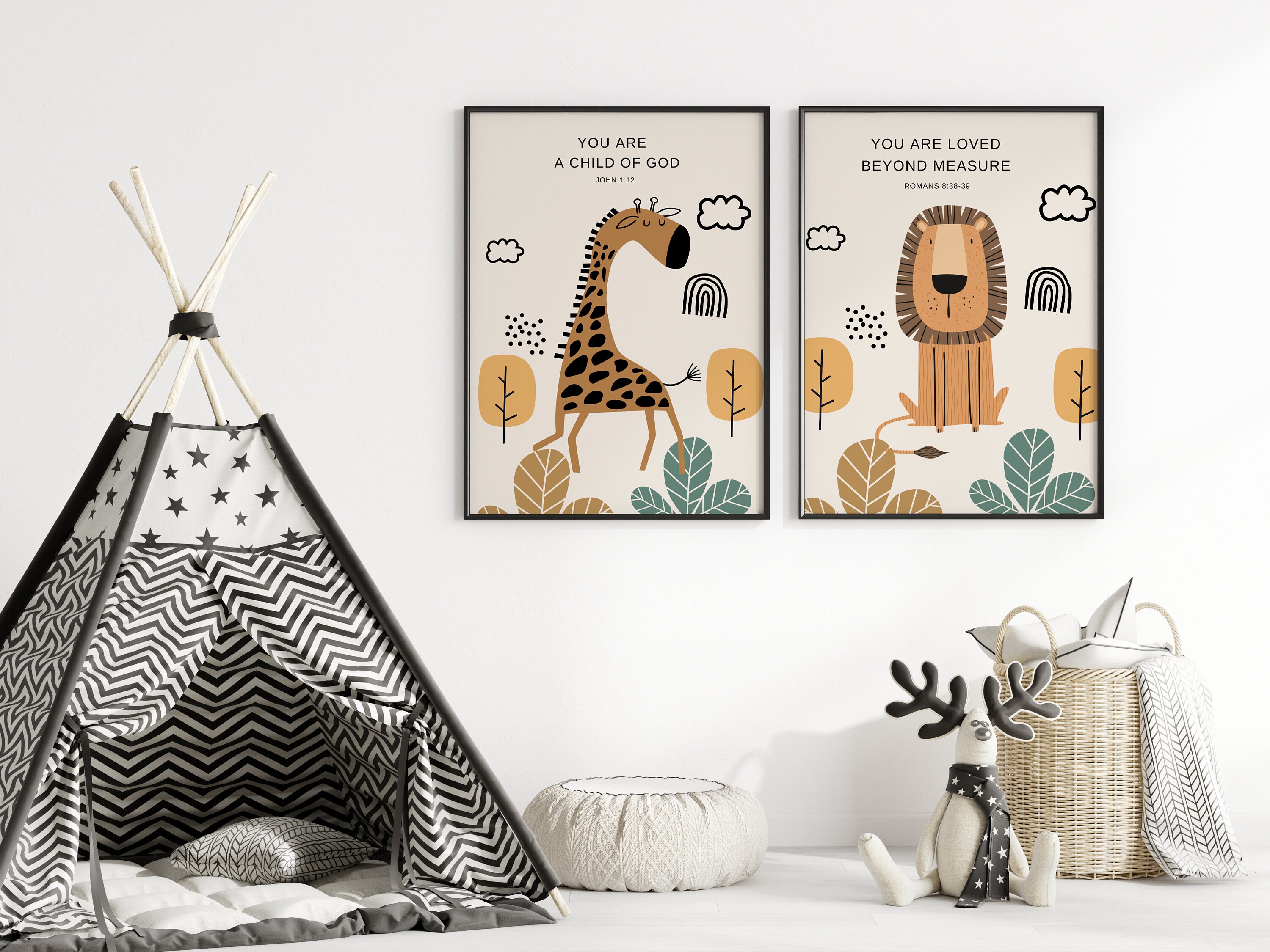 Set of 3 Christian Nursery Decor,bible Verse Wall Art,safari Animal ...