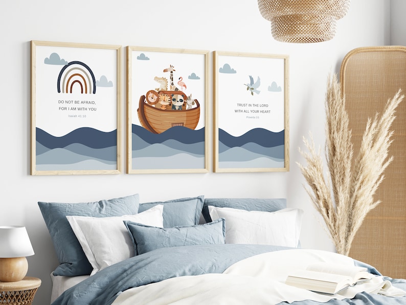 Set of 3 Christian Nursery Wall Art,noahs Ark,noahs Ark Nursery,noah ...