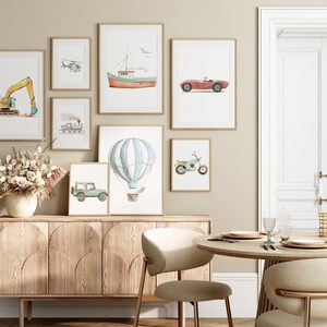 Set of 8 Transport Vehicles Print,vehicles Print for Boys Room,travel ...