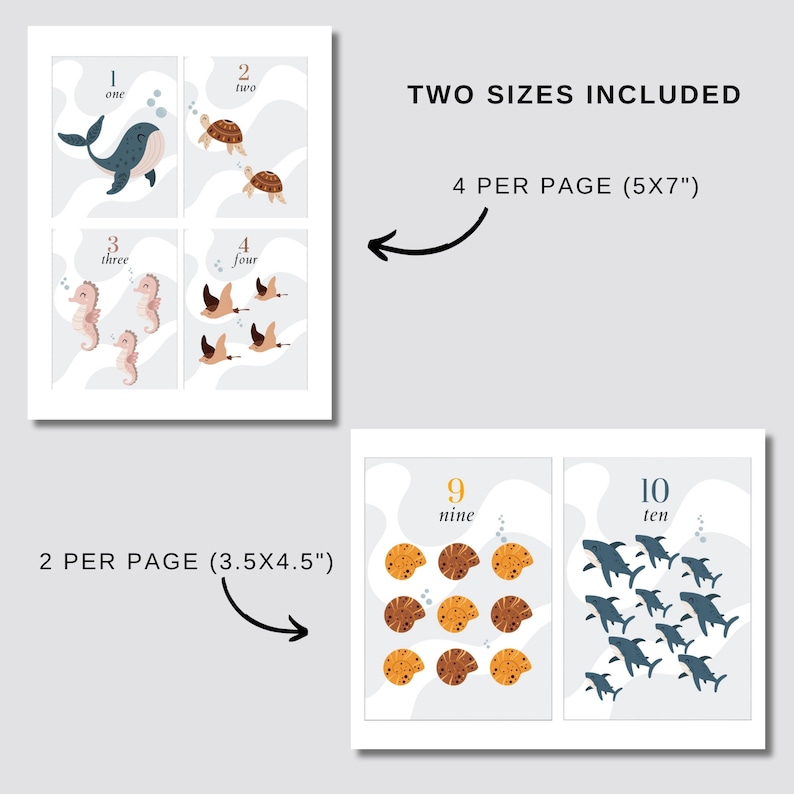Numbers Flash Cards,educational Cards,montessori Flash Cards,ocean ...