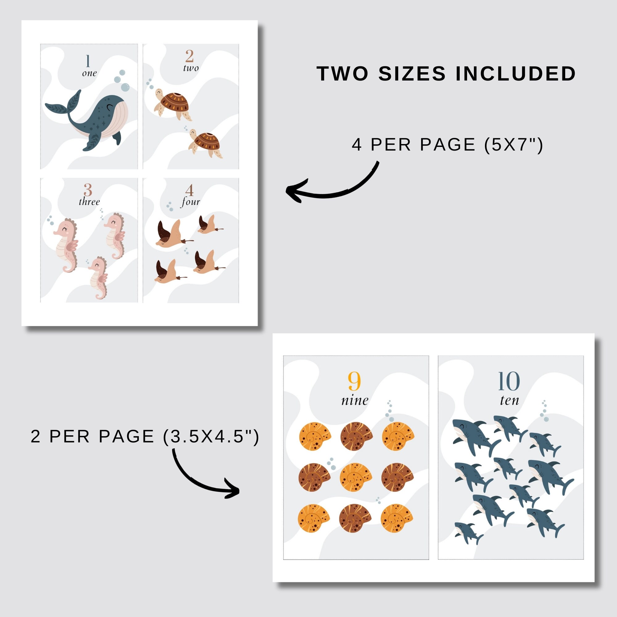Numbers Flash Cards,educational Cards,montessori Flash Cards,ocean ...