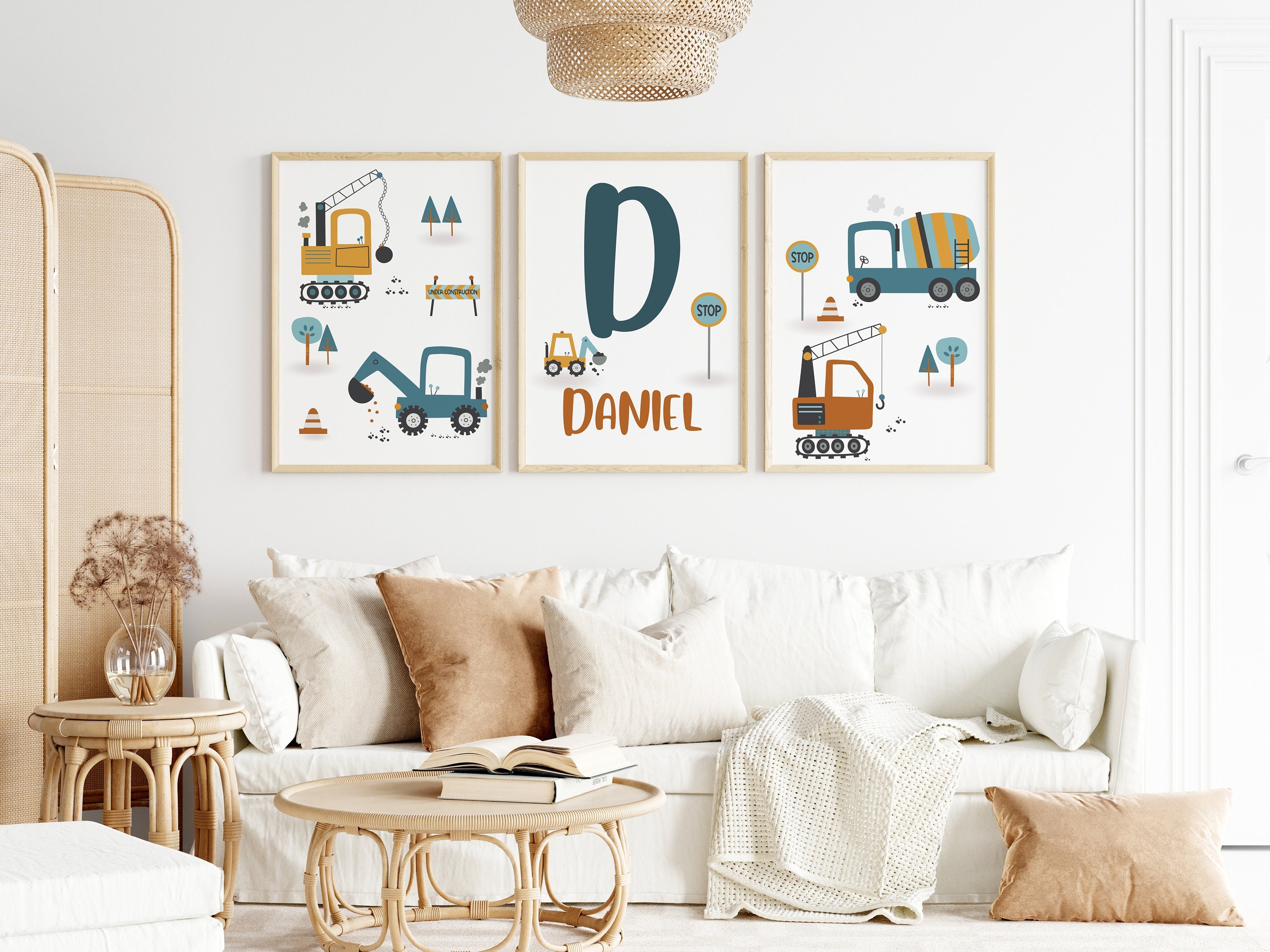 Set of 3 Custom Construction Prints,personalized Name Sign for Nursery ...
