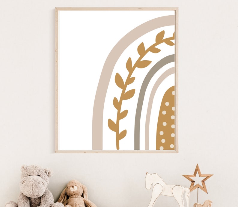Boho Nursery Print Set of 3,nursery Decor Neutral,rainbow Sun Mountain ...