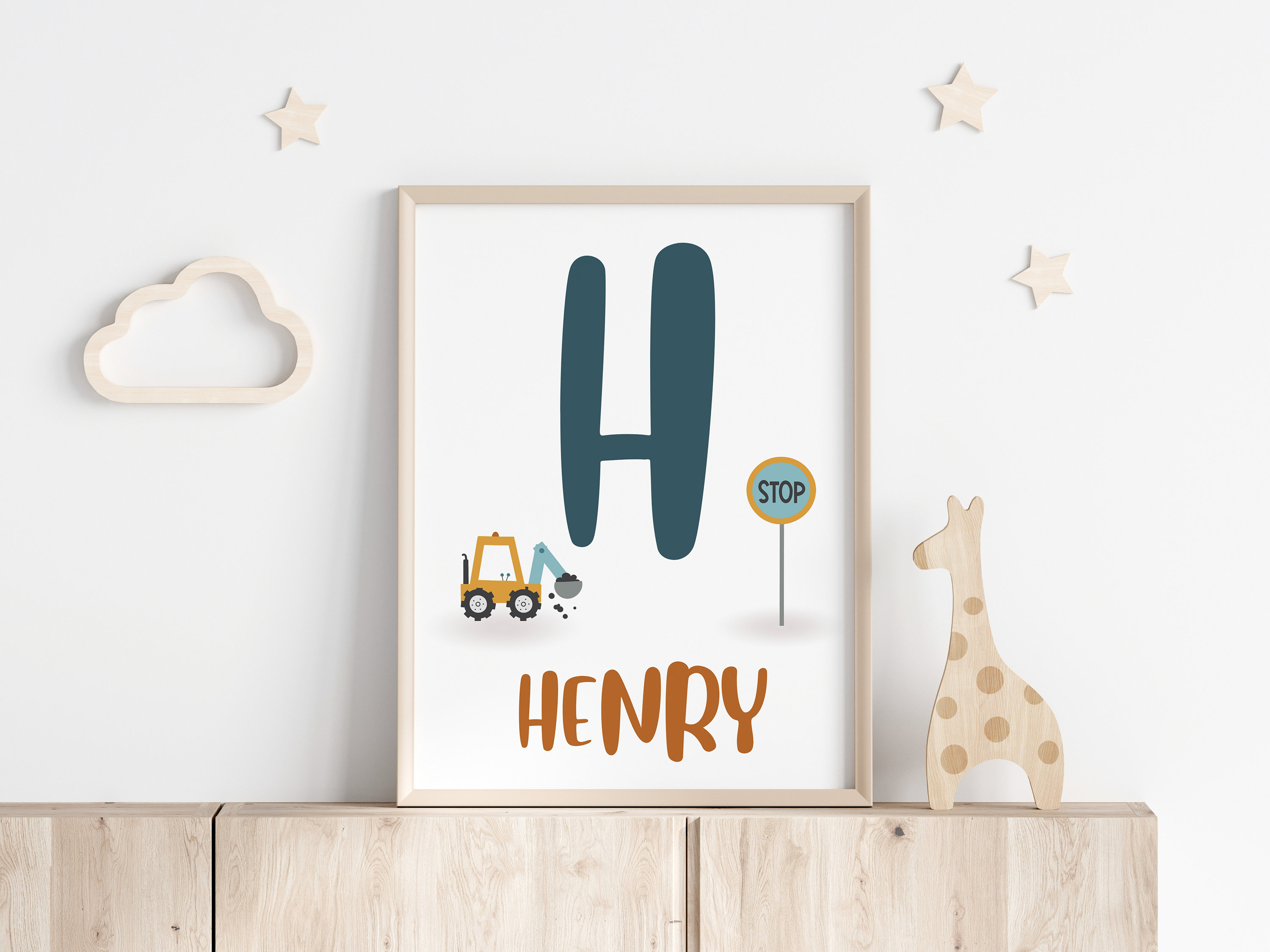 Set of 3 Custom Construction Prints,personalized Name Sign for Nursery ...