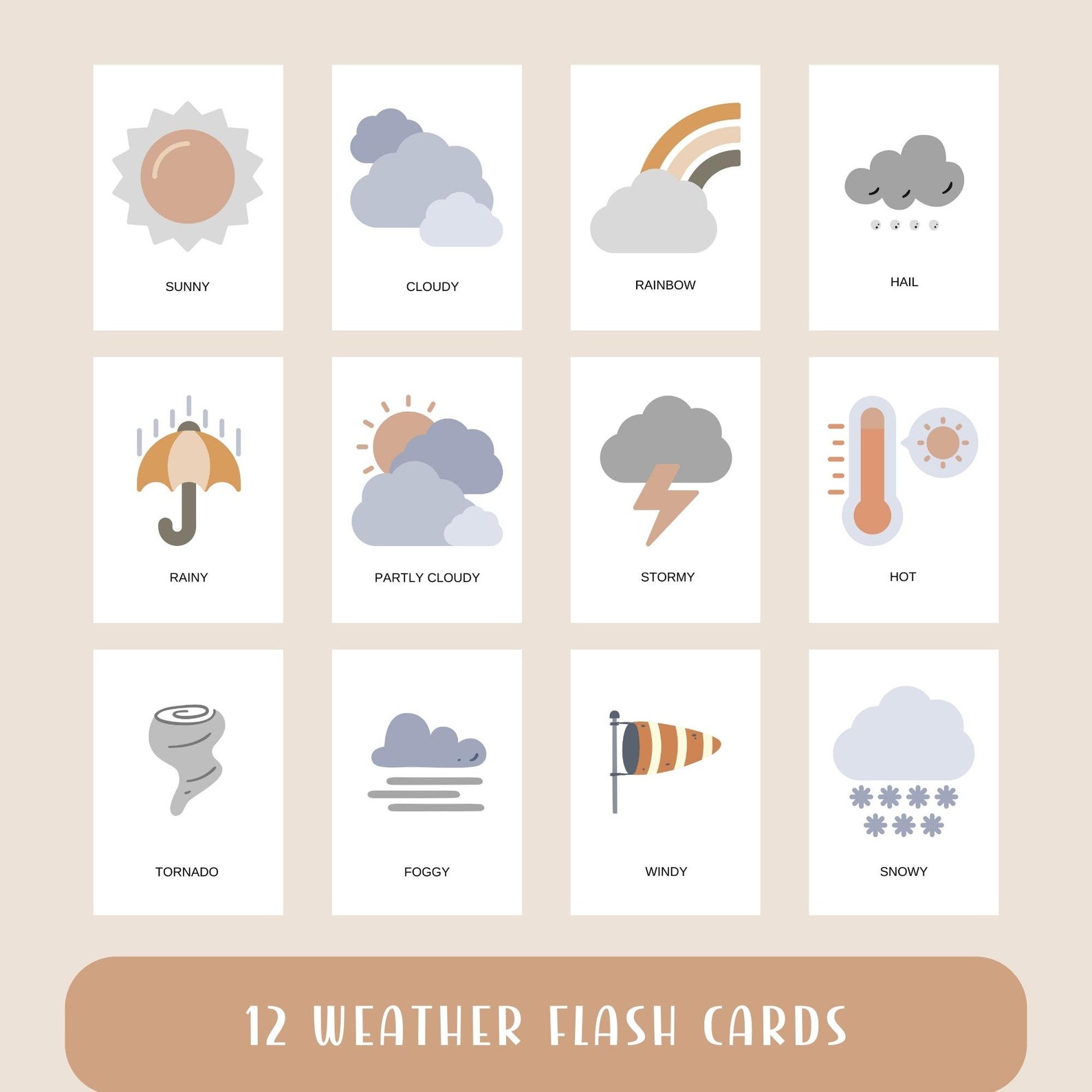 12 Weather Cards,preschool Printables,weather Printable,educational ...