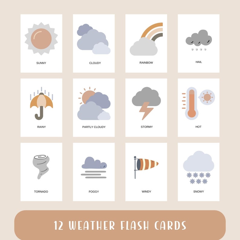12 Weather Cards,preschool Printables,weather Printable,educational ...