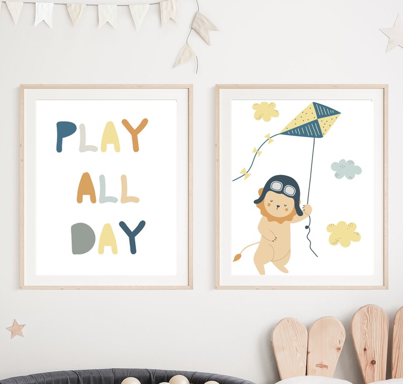 Play All Day Printable Set of 2, Playroom Wall Decor, Kids Room Wall ...