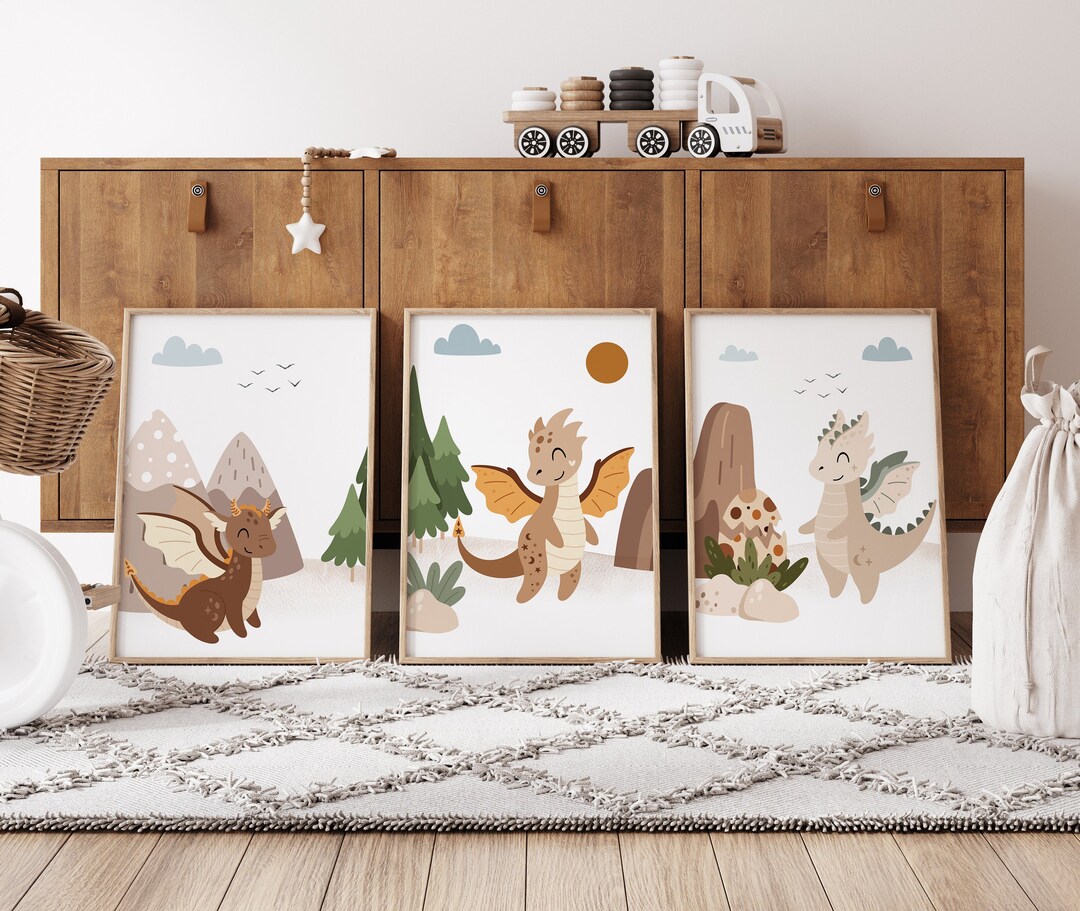 Set of 3 Baby Dragon Nursery Prints,dragon Nursery Decor,mythical ...