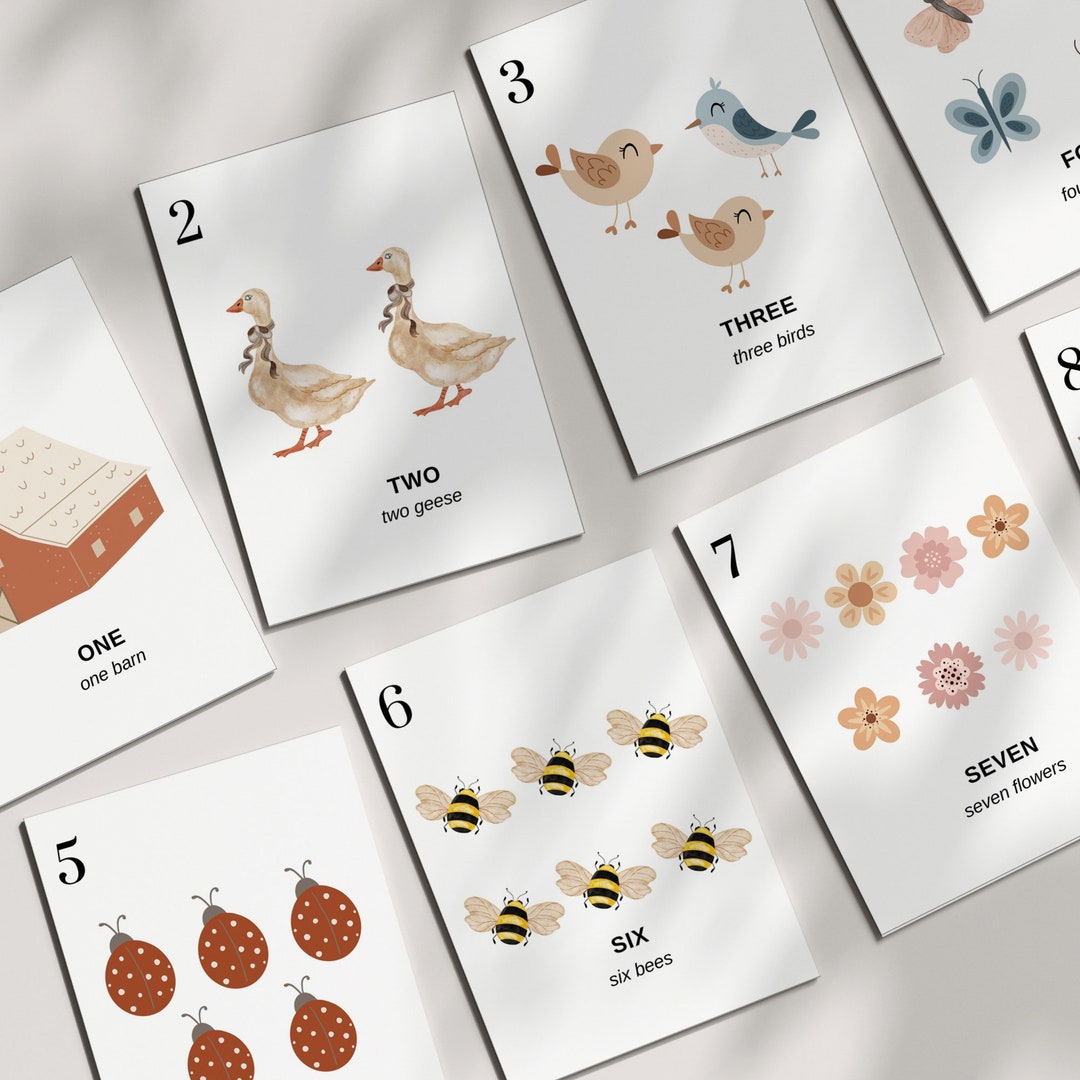 Numbers Flash Cards,educational Cards,montessori Flash Cards,nature ...