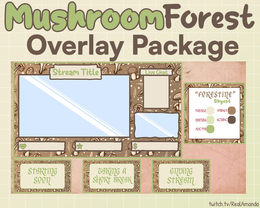 Mushroom Forest Twitch Stream Overlay Package | Customizable | Cozy ...