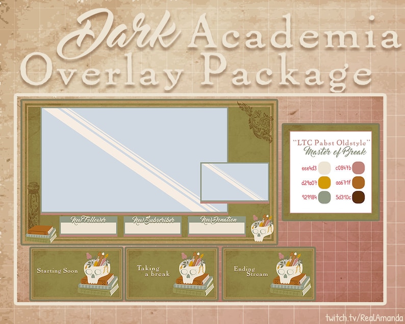 Dark Academia Twitch Stream Overlay Package | Customizable | Cozy ...