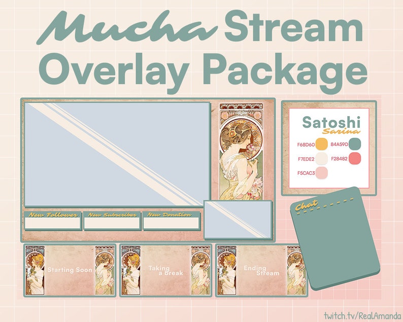 Mucha Twitch Stream Overlay Package Customizable Cozy Overlay OBS ...
