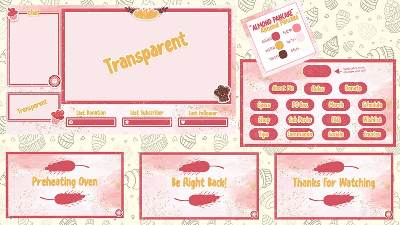 Cute Bakery Twitch Stream Overlay Package | Customizable | Animated ...