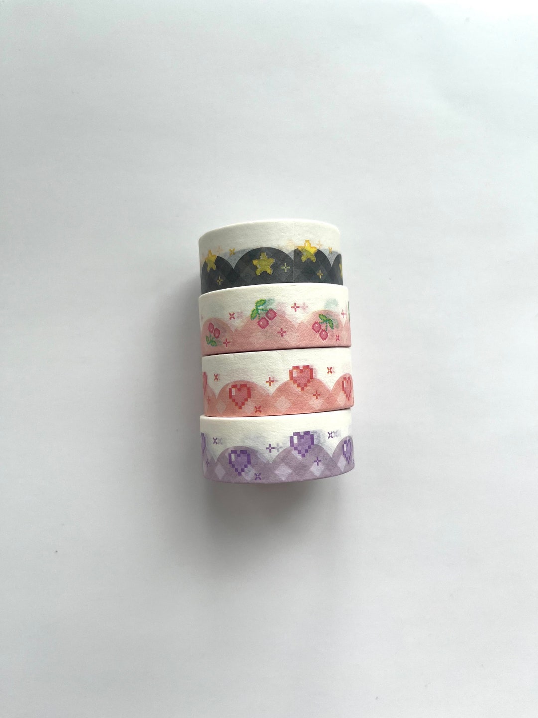 Y2K Pixel Washi Tape | Full Roll | Stars/hearts/cherries/pastel | Matte ...