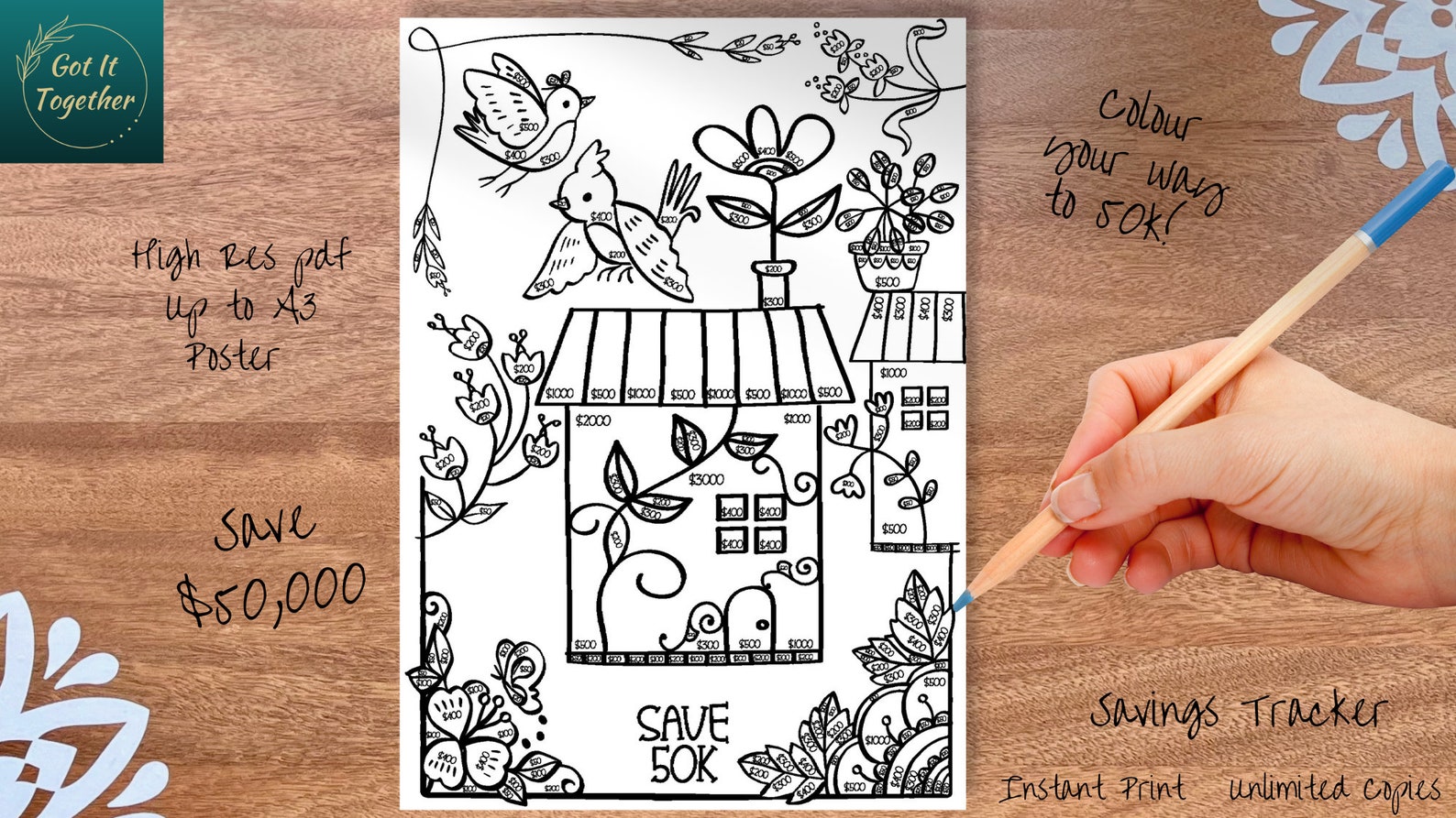 Save 50k While Colouring in a House Savings Tracking Chart | Printable ...