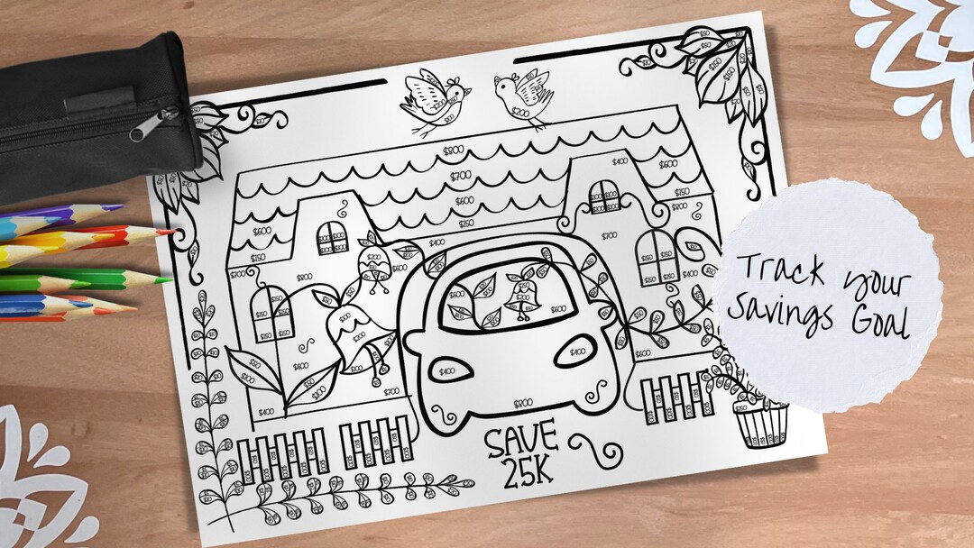 Save 25k While Colouring in Your Savings Tracking Chart | Printable ...