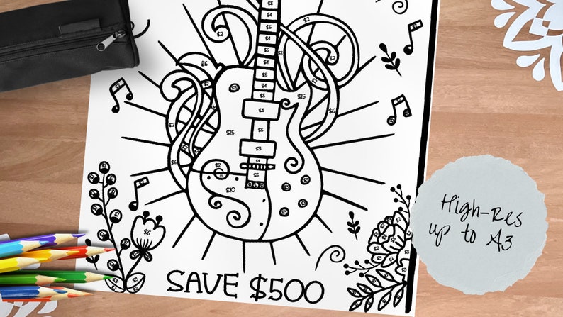 Save 500 Dollars While Colouring in Music Savings Tracking Chart ...