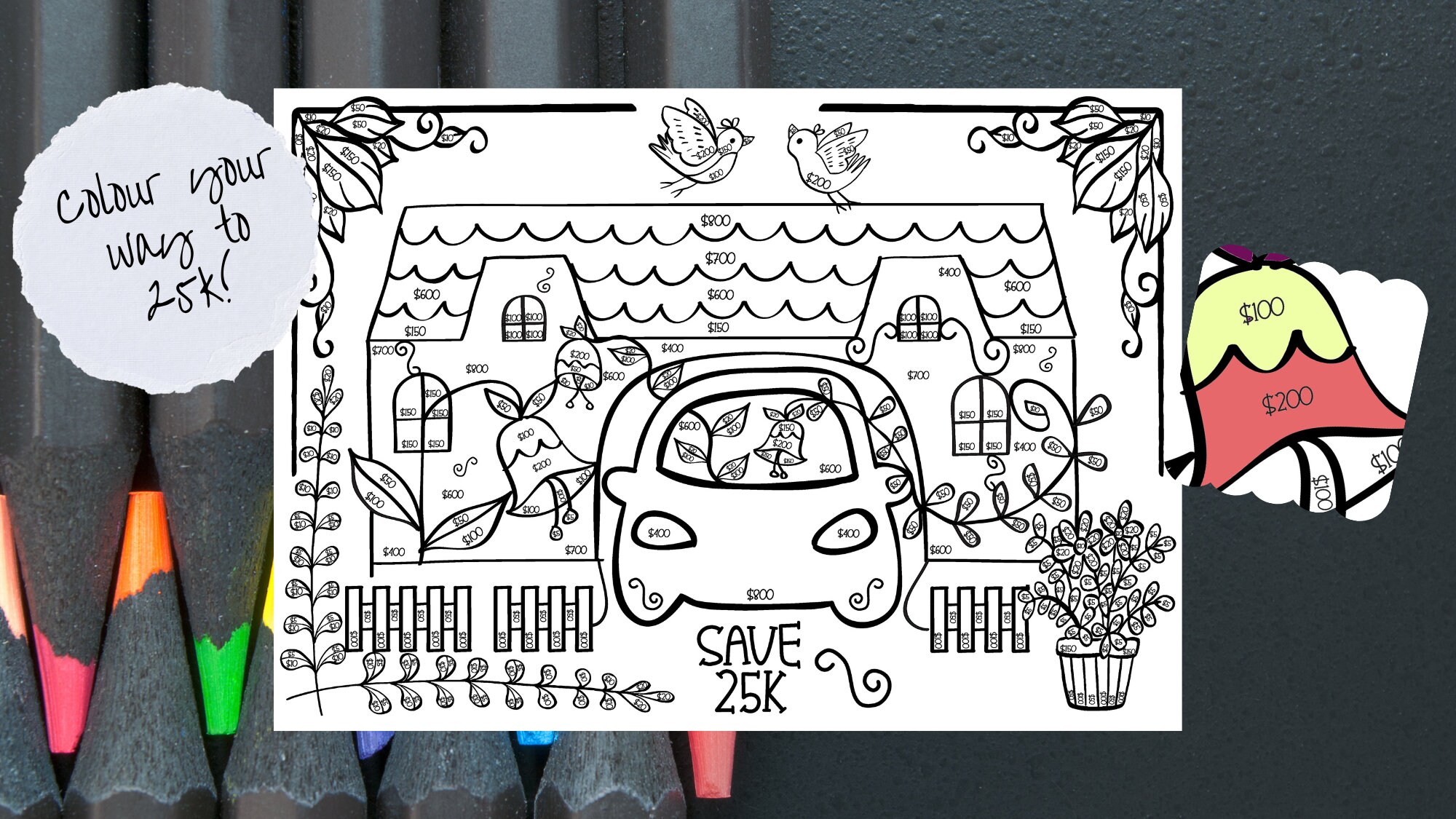 Save 25k While Colouring in Your Savings Tracking Chart | Printable ...